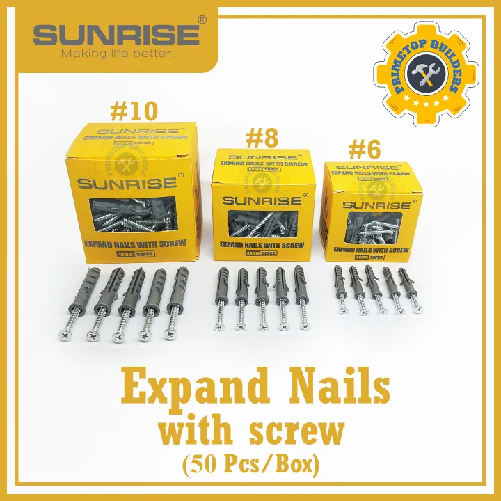 SUNRISE Expanded Nails with Screw / Tox with Screw (50pcs/box) #6 #8 ...