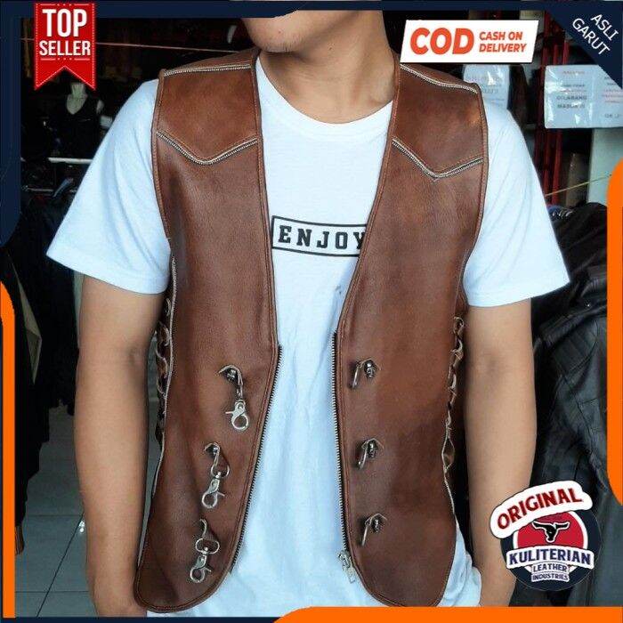Rompi kulit vest biker harley davidson warna coklat KEREN GAGAH ...