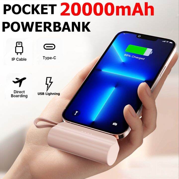 Mini Powerbank 20000mAh Portable 2in1 Wireless Mini Powerbank Cable ...