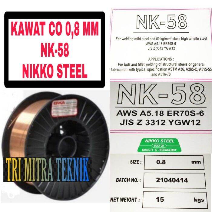 KAWAT LAS CO2 ENKA NIKKO STEEL 0.8 MM 15KG MIG WIRE ENKA NK-58 ER70S-6 | Lazada Indonesia