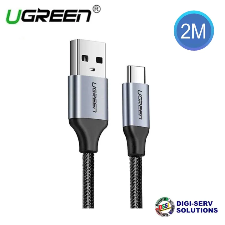 UGREEN 60128 USB-A 2.0 to Type C / USB-C Cable Nickel Plating Aluminum Braid 2m (Black) | Lazada PH
