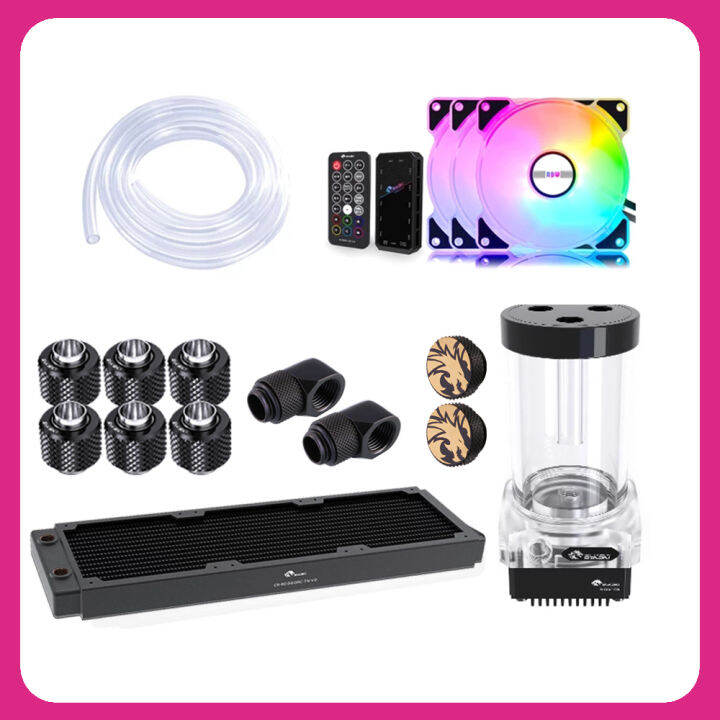 Bykski DIY PC Water Cooling Kit Rservoir Pump+Fan+360mm/240mm Radiator+Controller+Fitting+Hose ...