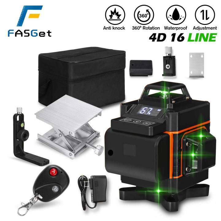 2021 New 4D 16 Lines Laser Level Green Level Self-Leveling 360 Horizontal & Vertical Cross ...