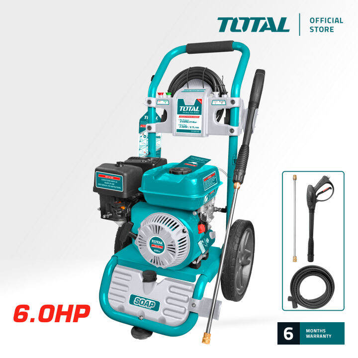 TOTAL Gasoline Pressure Washer (6.0HP), incl. Metal Lance + 3 pcs ...