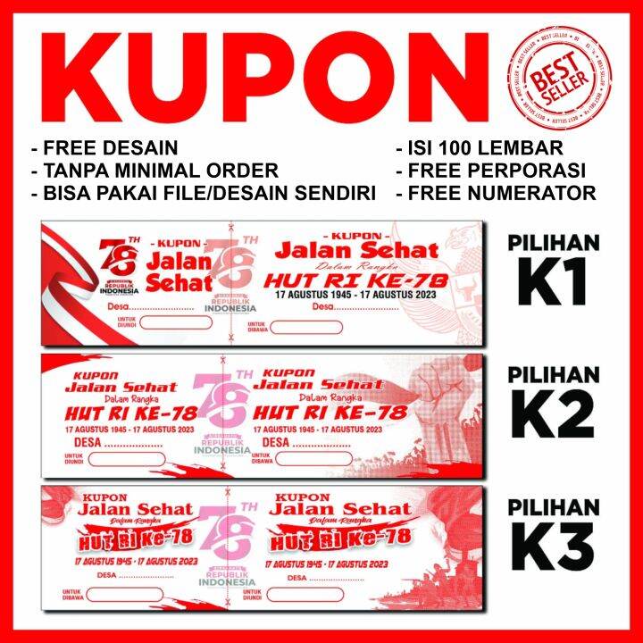 100 lembar kupon 17 agustus kupon jalan santai jalan sehat zain grafika | Lazada Indonesia