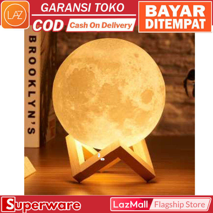 BAYAR DITEMPAT - [ LAMPU MOON LIGHT 12CM ] Lampu Tidur 3D Printed Moon ...