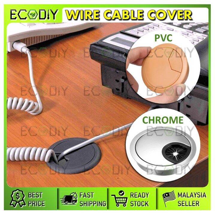 ECODIY🇲🇾 60mm PVC Chrome Wire Cable End Cap Round Desk Grommet Cover ...