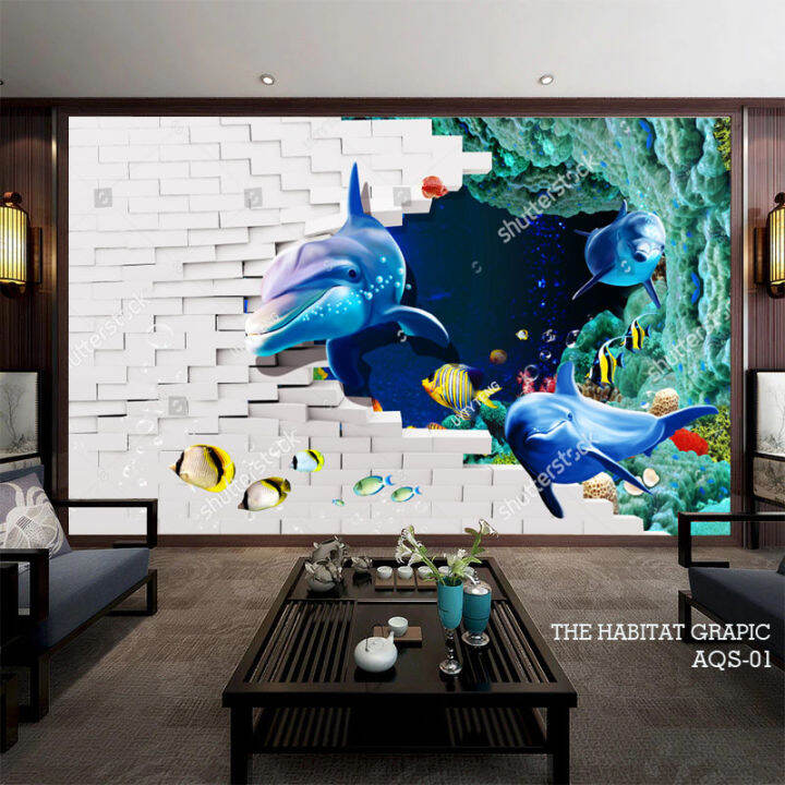 TERLENGKAP Wallpaper 3D Custom Motif Bawah Laut Ikan Lumba Lumba Underwater, Wallpaper Dinding ...