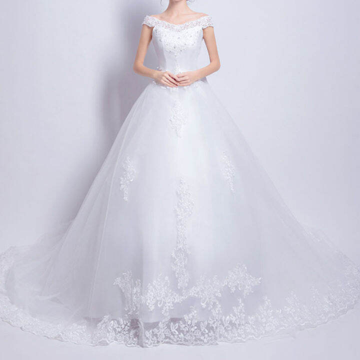 Gaun Pengantin Off Shoulder transparan simple | Lazada Indonesia