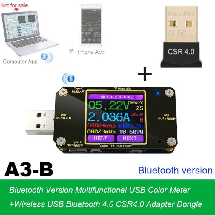 USB and Type-c tester Wireless Bluetooth DC Digital voltmeter current ...