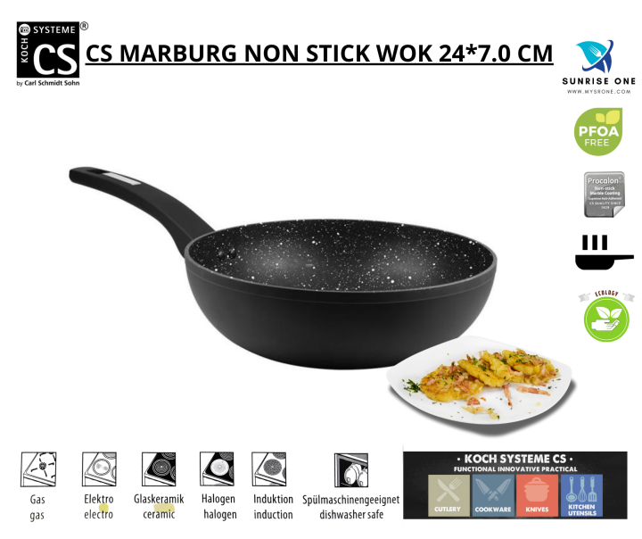 CS-KOCHSYSTEME MARBURG SERIES MARBLE COATING NON STICK WOK 24 X 7.0 CM ...