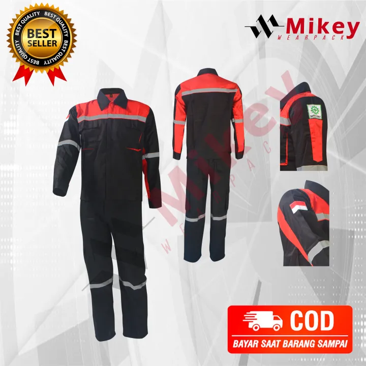 Wearpack Atasan Kemeja Safety Baju Kerja Welder Hitam - Merah | Lazada ...