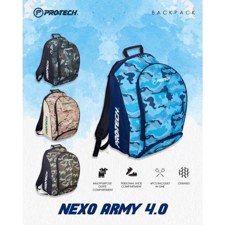 Protech Badminton Backpack with Shoes Compartment - Nexo Army Series | Lazada