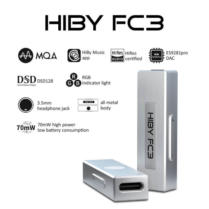 HiBy FC3 MQA Authenticated Dongle USB DAC ถอดรหัสเสียงเครื่องขยายเสียงหูฟัง DSD128 3.5มม. สำหรับ ...