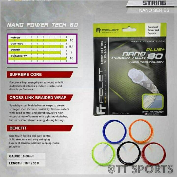 FELET ORIGINAL Nano Power Tech 80 Plus Badminton String | Lazada