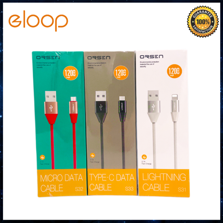 Orsen Eloop สายชาร์จ S31,S32,S33 สาย USB For iphone Cable / Micro USB และ Type C Data Cable ...