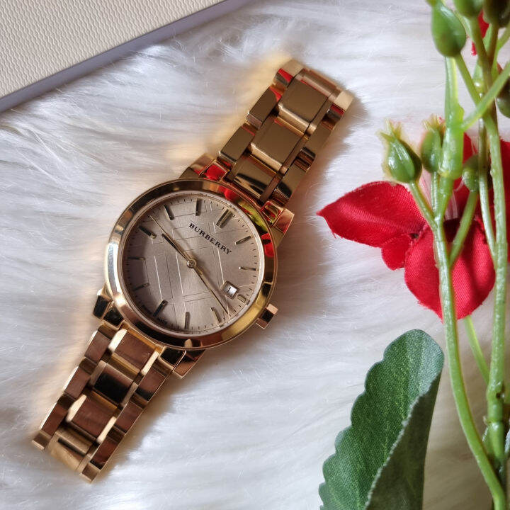 Original Burberry Heritage Women's Watch The City Champagne Gold BU9134 ...