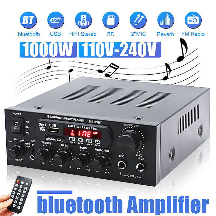 115V-230V 1000W 2 Channel bluetooth HiFi Amplifier Home KTV Audio ...