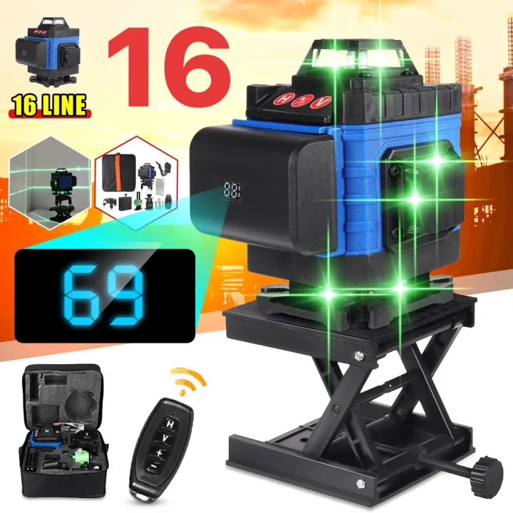 16/12/8 Line Laser Level Green Light Horizontal Vertical Cross 4D 360 ...