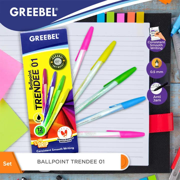 GREEBEL Pen / Pulpen Greebel Trendee 01 Hitam isi 12pcs | Lazada Indonesia