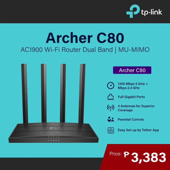 WOW | TP Link | Archer C80 AC1900 Wi-Fi Router Dual Band | MU-MIMO ...
