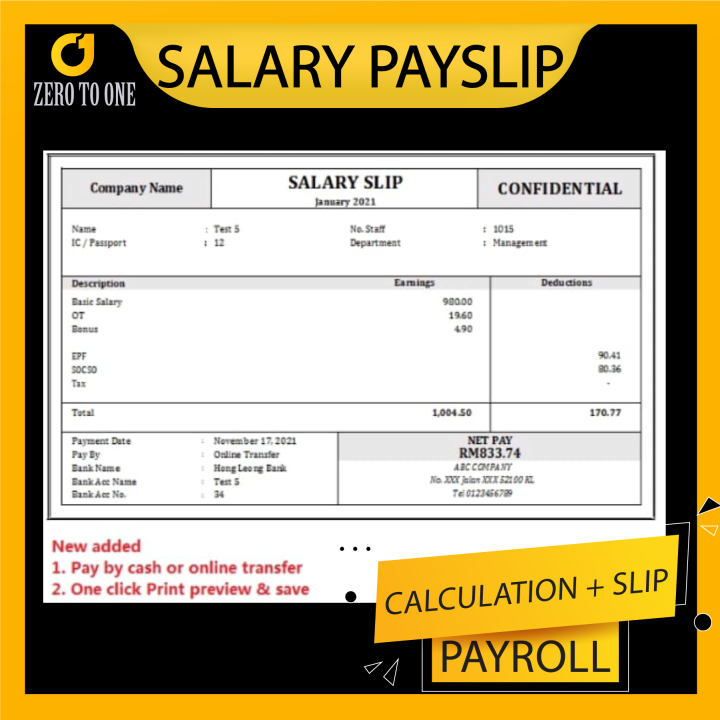 PAYSLIP/ SALARY SLIP (SIAP ISI ) Ms Excel / Ms Words | Lazada