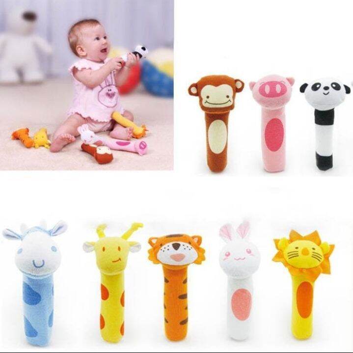 Mainan Bayi Rattle Stick Genggam Pencet Bunyi Bentuk Boneka Hewan ...