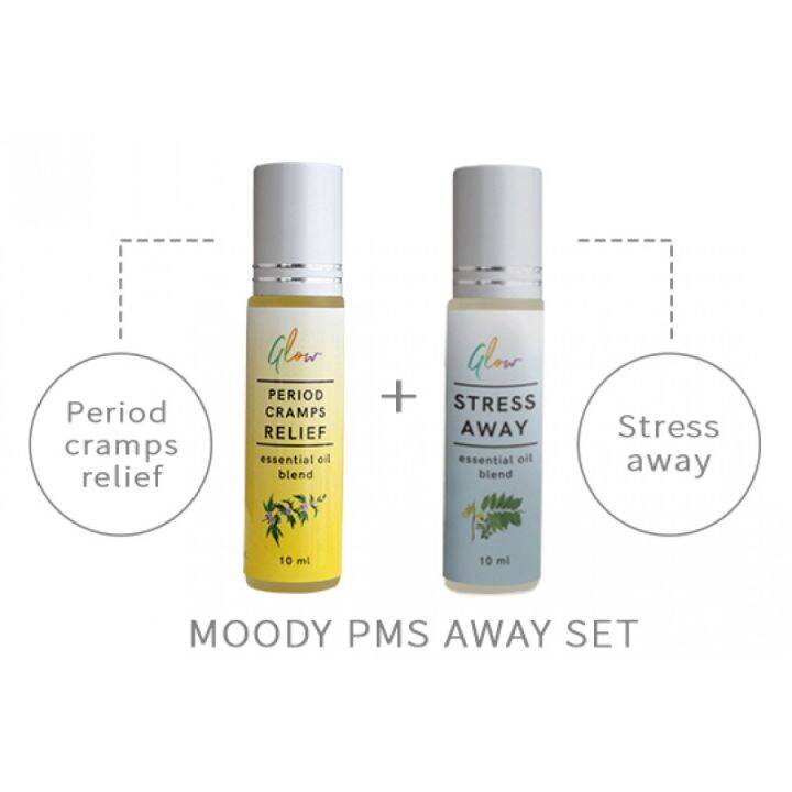 MOODY PMS AWAY SET - BUNDLE OF ORGANIC PERIOD CRAMPS RELIEF/ ESSENTIAL OIL BLEND ROLL-ON BLEND ...