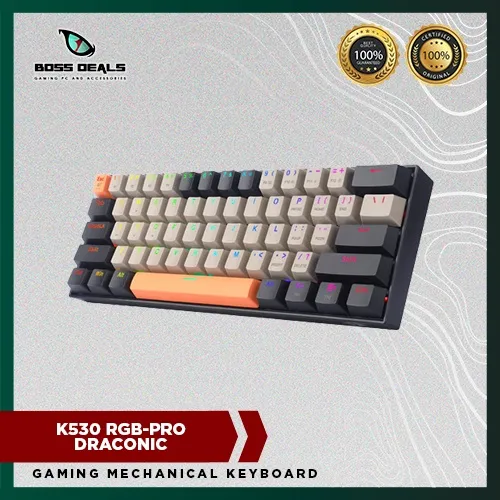 REDRAGON K530 RGB-PRO DRACONIC (ORANGE GREY BLACK) 60% WIRELESS MECH ...