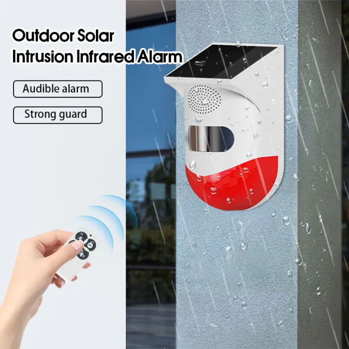 【Alarm System】Solar Alarm IP65 129db Led Remote Control Loud Strobe Alarm for Home Yard Outdoor ...