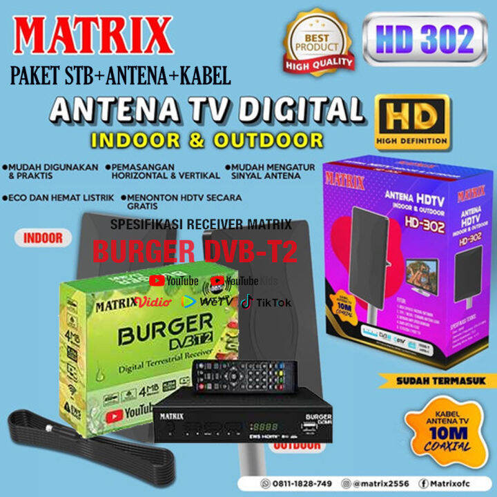 Set Top Box Matrix Burger DVB T2 Digital Receiver / STB / STB Matrix / STB Murah+ANTENA SESUAI ...