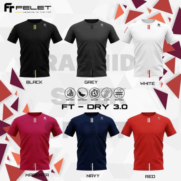 FELET DRY FIT 3.0 BADMINTON Round Neck Jersey Microfiber Baju Badminton ...