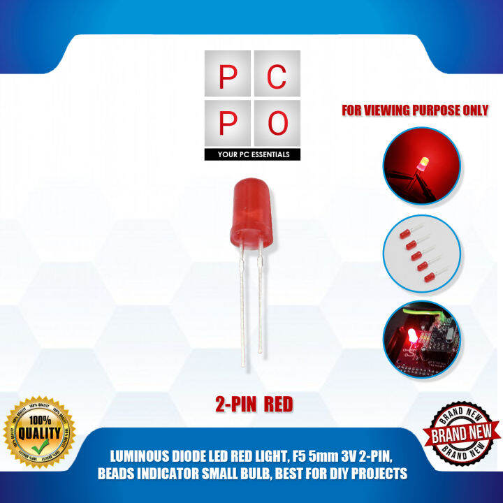 LUMINOUS DIODE LED RED LIGHT, F5 5mm 3V 2-PIN, BEADS INDICATOR SMALL ...