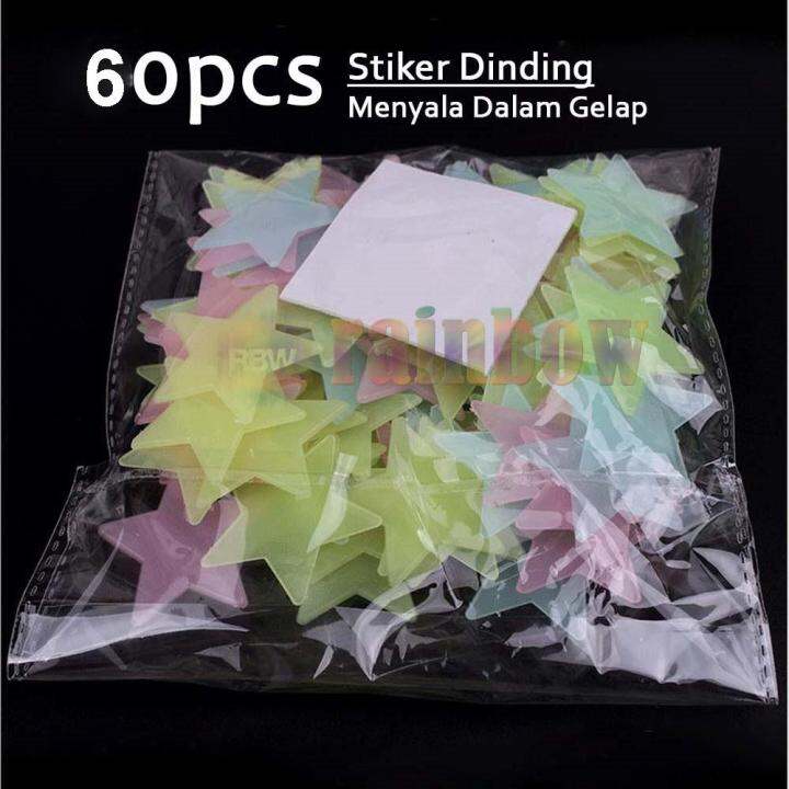 3D Stiker Bintang Dinding + Tempelan (60 pcs) Menyala dalam Gelap ...