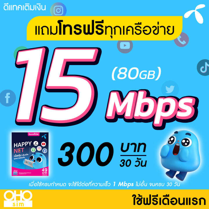 (ใช้ฟรีเดือนแรก) ซิมเทพ Dtac เน็ตไม่อั้น 15 Mbps (80GB) + โทรฟรีทุกเครือข่าย 24 ชม. นาน 12 เดือน ...