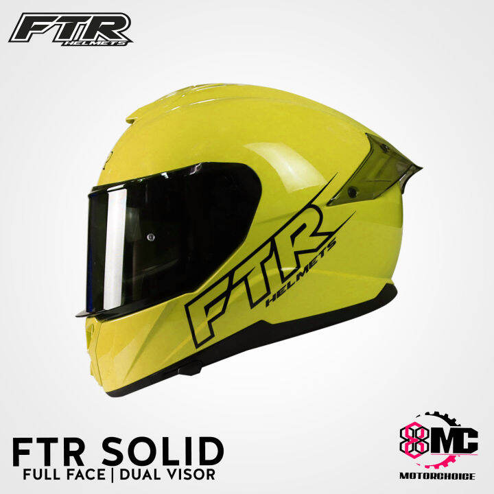 FTR Helmet Solid Yellow Full Face Dual Visor | MotorChoice888 | Lazada PH