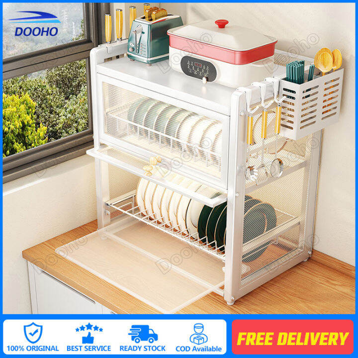 Dish rack with cover and drainer Dish Cabinet Kitchen Organizer cabinet ...