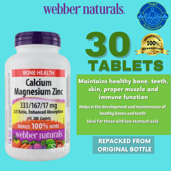 Webber Naturals Calcium Magnesium Zinc 333/167/17mg- 30 Tablets ...