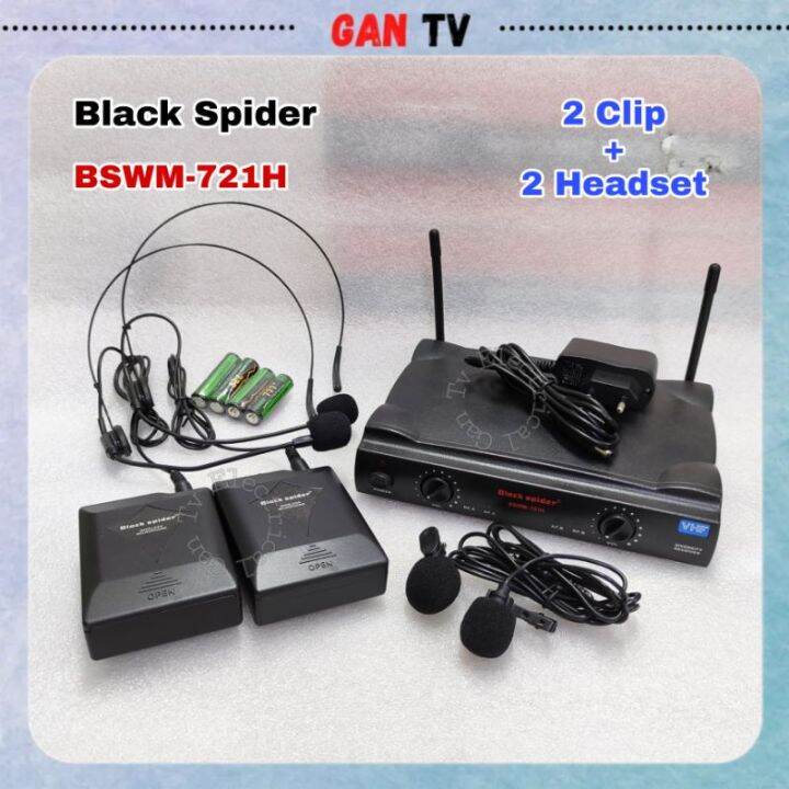 Original Black Spider BSWM-721H (2 Clip & 2 Headset) Dual Channel VHF ...