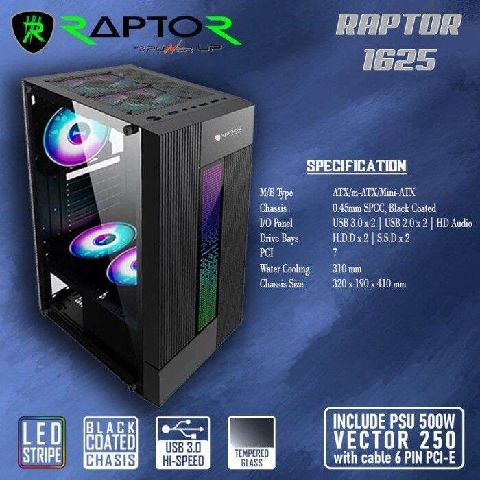 Casing Gaming TEMPERED GLASS RAPTOR 1625 - Include PSU 500W | Lazada Indonesia