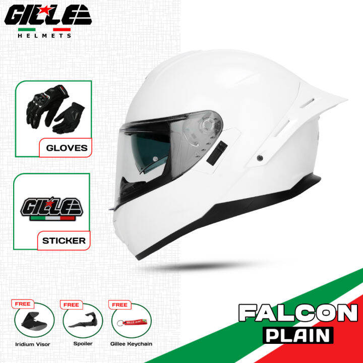 Gille Falcon Solid Full Face Helmet Dual Visor Double D Ring Lock Rider Helmet w/ Free Lens with ...
