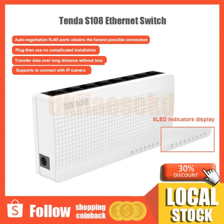 Tenda S108 Ethernet Switch 8 Ports 10-100Mbps LAN Hub Desktop Laptop ...