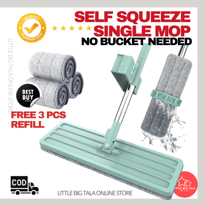 High Quality Self Squeeze Flat Mop, with FREE Refill Cloth, Magic Cleaning Squeeze Mop no bucket ...