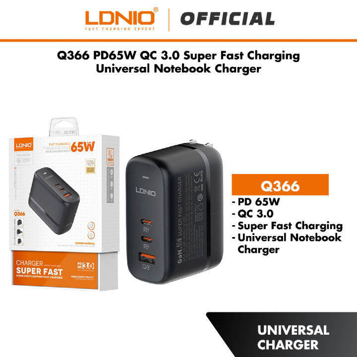 LDNIO Q366 65W PD Three Ports Support Fast Charging UK Plug Super Fast Charger | Lazada