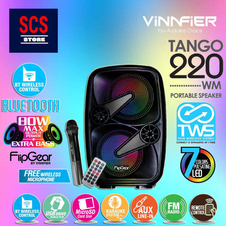 VINNFIER FlipGear Tango 220 WM Bluetooth TWS Portable Speaker Karaoke system With Wireless ...