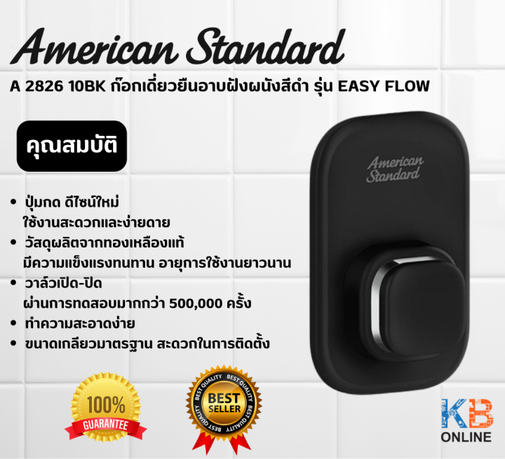 A2826 10BK ก๊อกเดี่ยวยืนอาบฝังผนังสีดำ EASY FLOW AMERICAN STANDARD | Lazada.co.th