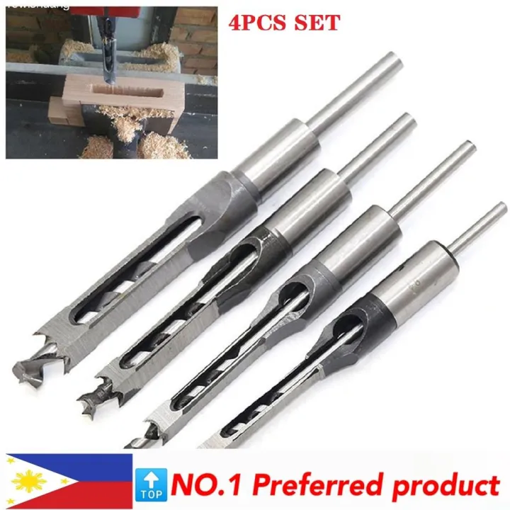 HOT 4Pcs Woodworking Square Hole Drill Bits Wood Mortising Chisel Set ...