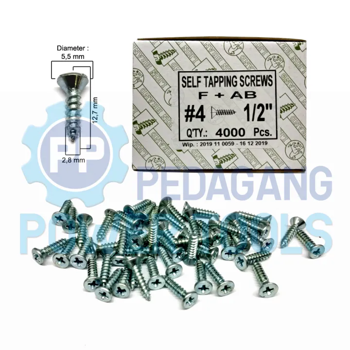 MOON LION FH 4 x 1/2 1 PAK 4.000 PCS SEKRUP BAUT TAPPING SKRUP KAYU ...