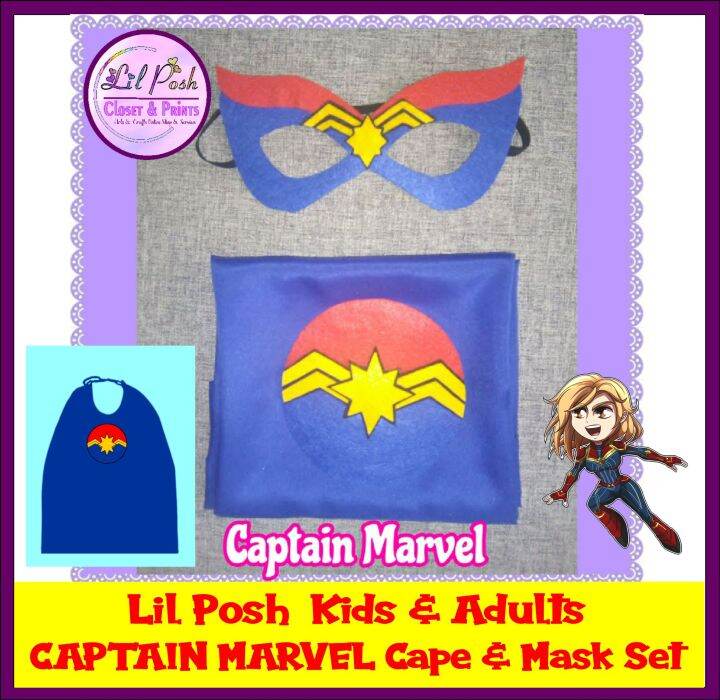 Lil Posh Kids & Adult CAPTAIN MARVEL Cape & Mask Set Costume | Lazada PH