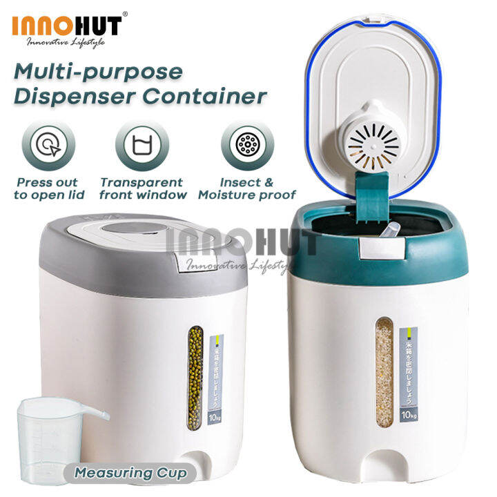 Innohut 10KG Rice Container 360° Sealed Lid Cereal, Pet Food Storage ...